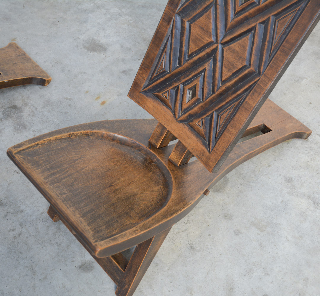 Nice Pair of Geometric African Chief Chairs - Vintage Design Point