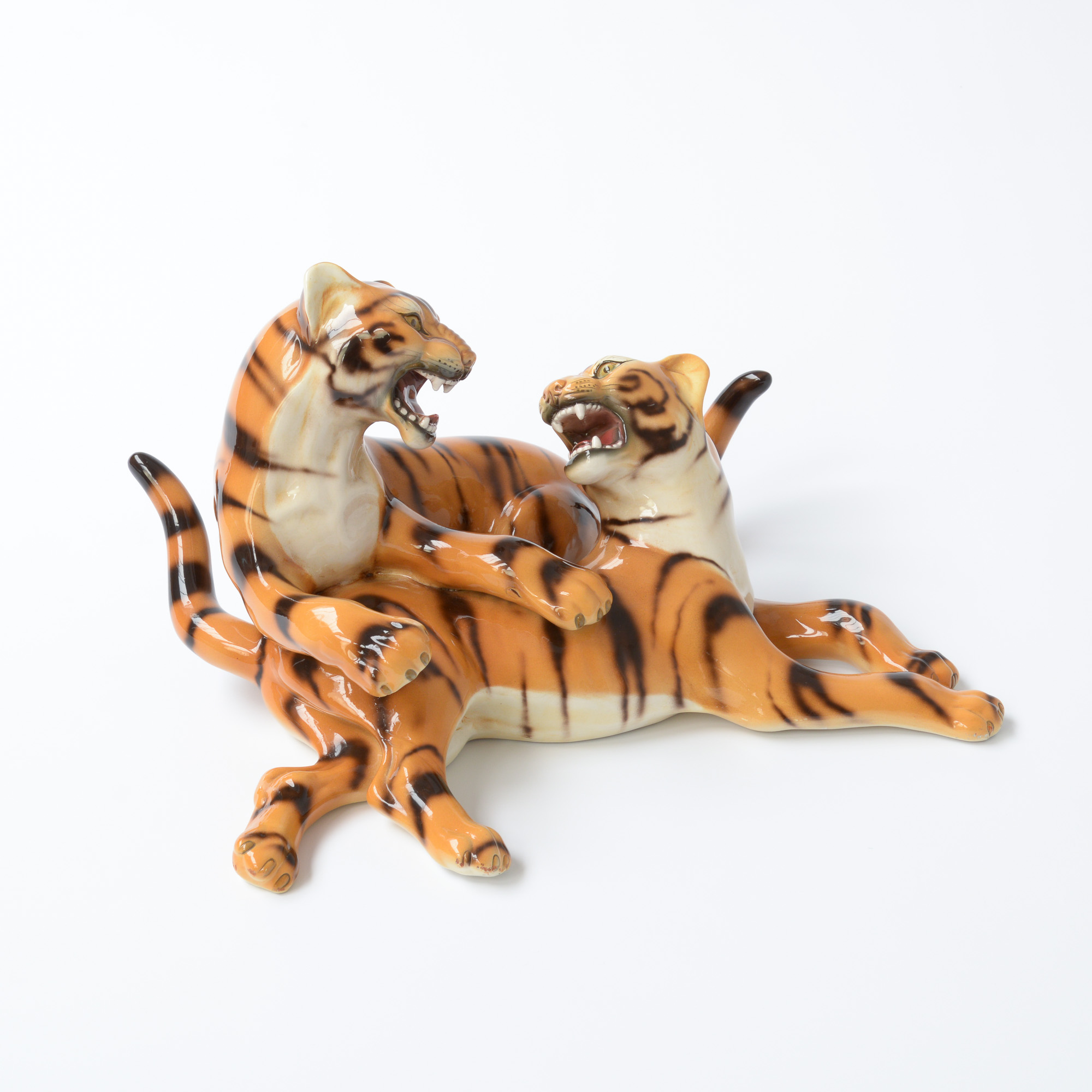 Porcelain Sculpture of Playing Tigers by Ronzan, Italy - Vintage Design ...