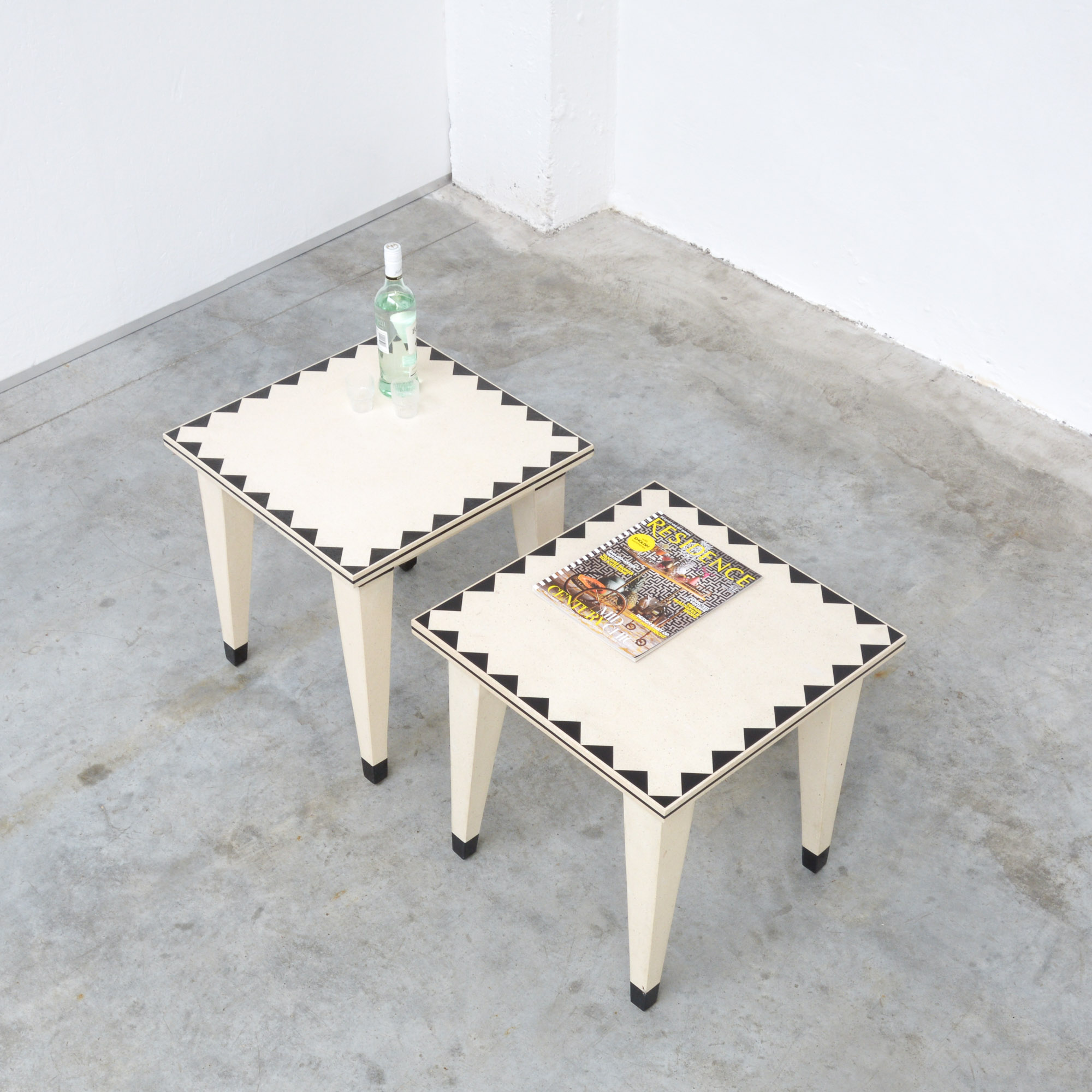 Pair of Black & White Postmodern Side Tables - Vintage Design Point